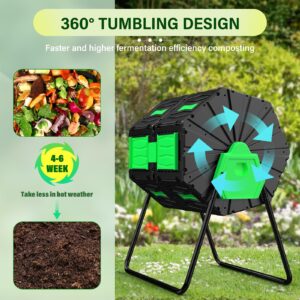 Efurden Compost Bin Outdoor, 45 Gallon Large Compost Tumbler, Fast and Efficient Dual Chamber Tumbling Composter for Garden, Kitchen, and Yard Waste, Easy Assemble and Turning, Green