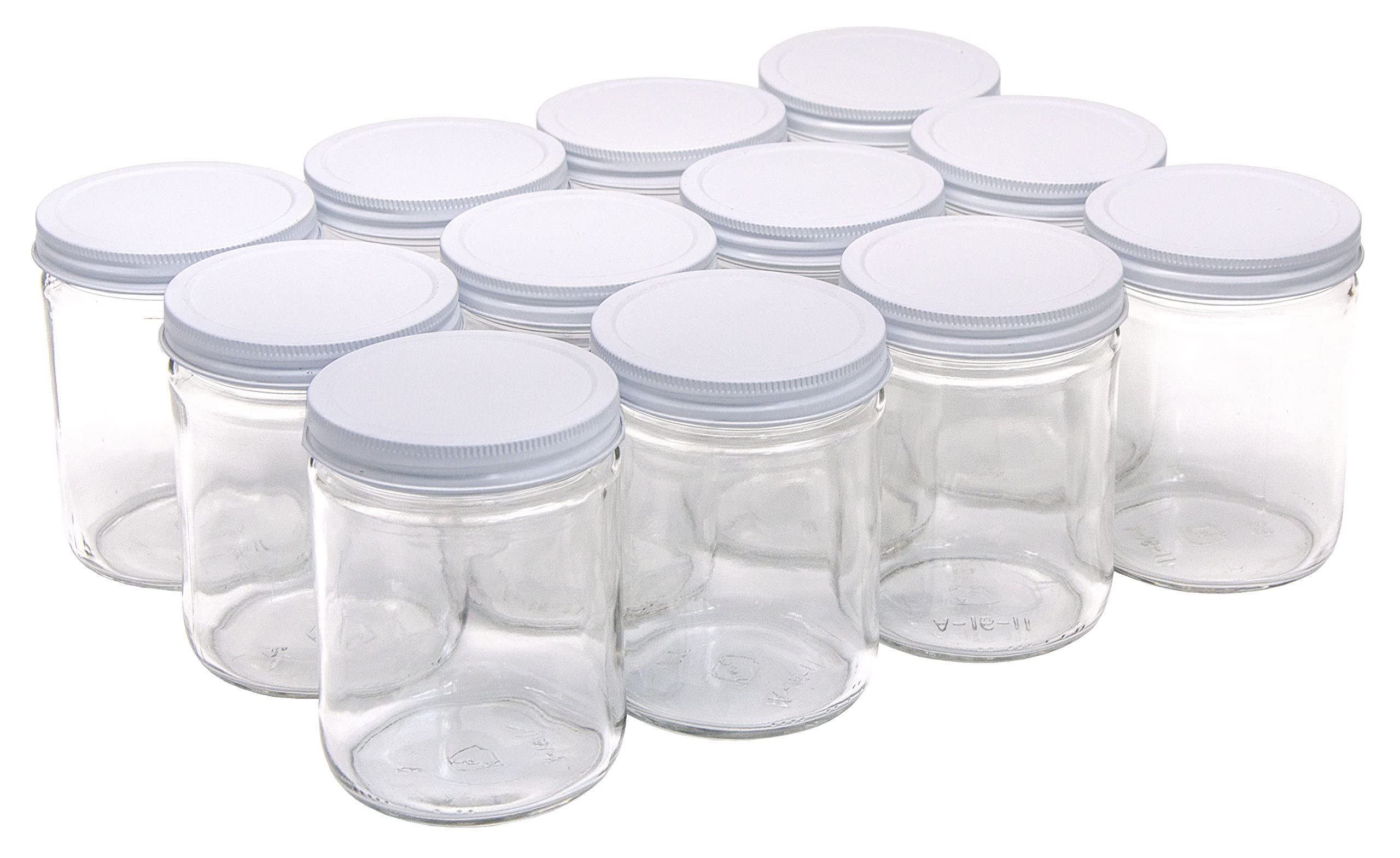 North Mountain Supply 16 Ounce Glass Wide Mouth Straight-Sided Canning Jars - with White Metal Lids - Case of 12