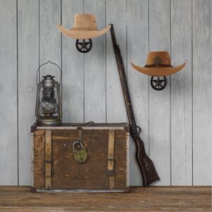 HYDERMUS Cowboy Hat Rack for Wall 2 Pack Rustic Metal Cowboy Hat Holder Cast Iron Cowboy Hat Hanger Western Wall Decor Horseshoe Hooks Storage Display Closet Bedroom Living Room Men's Christmas Gift