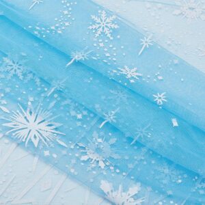 benecreat 3x3.6 yard snowflake mesh fabric, classic style background decorative fabric for diy handmade clothing wedding dress home decor, 0.5mm thick, deep sky blue