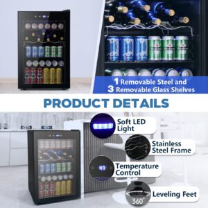 Joy Pebble Beverage Refrigerator Cooler 4.4 Cu.Ft,145 Can Mini Fridge with Glass Door for Beer Soda Wine,Drink Drink Fridge with Adjustable Thermostat,Beverage Fridge for Bar Home Office