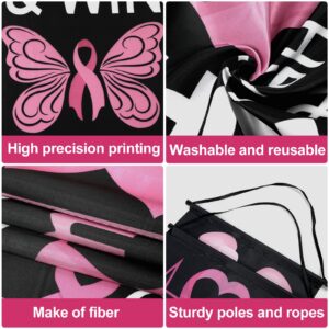 Pink Ribbon Party Decorations Breast Cancer Awareness Banner Porch Sign Hope Strength Courage Faith Black and Pink Door Banner Party Supplies for Pink Ribbon Breast Cancer Charity Theme Party Favors