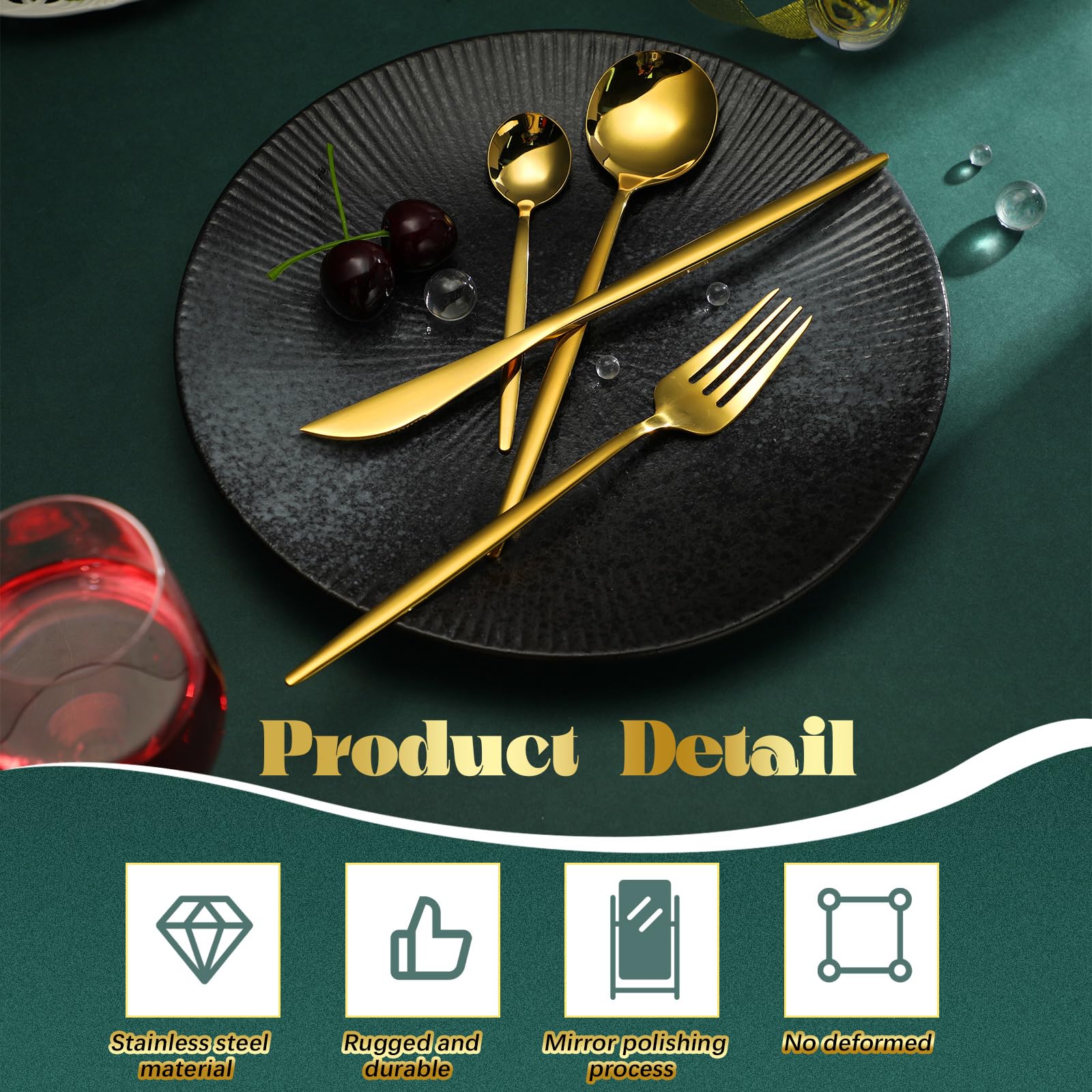 Yaomiao 400 Pcs Gold Silverware Set with Knives Spoons and Forks Portable Stainless Steel Flatware Set Reusable Gold Utensils Set Dishwasher Safe Gold Cutlery Set for Kitchen Restaurant Service