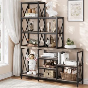 70 inch tall bookshelf with 14 storage shelves, book shelves for living room, etagere bookcase with metal frame, 55 inch wide industrial bookshelves, modern display shelf for home office