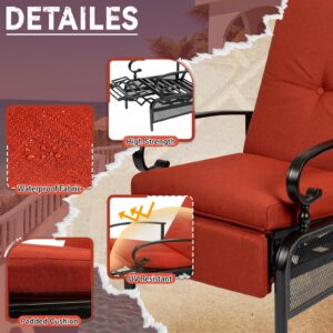 Patiomore 2 Pack Patio Adjustable Lounge Chair, Outdoor Recliner Metal Automatic Chaise Chair with Removable Cushions, Red