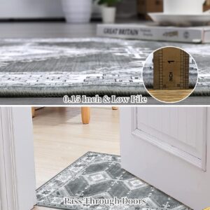 RUGSREAL Area Rug Living Room Rugs 8x10 Large Machine Washable Boho Carpets Moroccan Diamond Washable Rug Non Slip Non Shedding Low Pile Rug for Laundry Bedroom Living Room, Grey