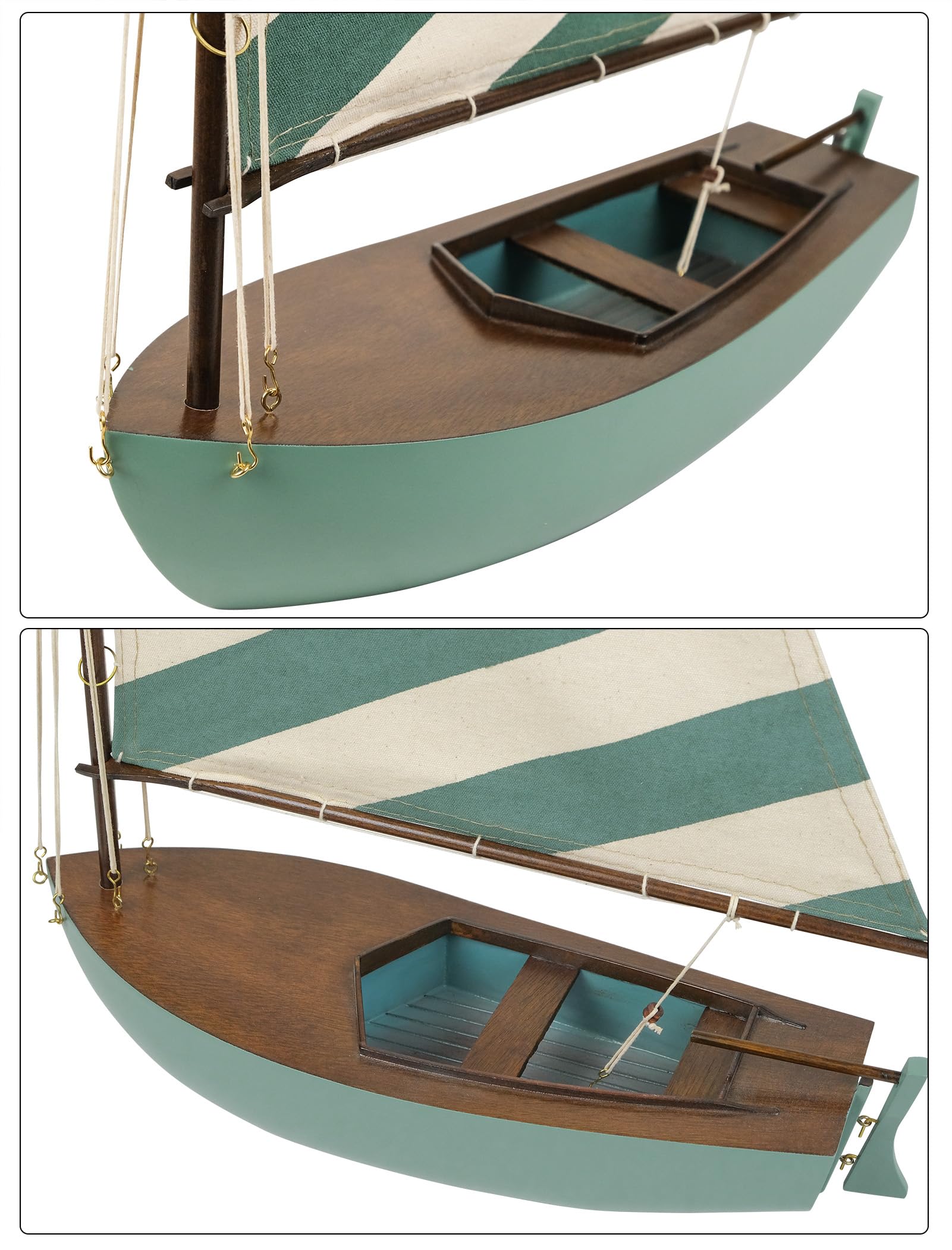 SAILINGSTORY Wooden Sailboat Model Ship Catboat Sail Boat Decor Sailing Boat Model Grey Green