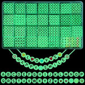 diydec 1400pcs glow letter beads 4x7mm acrylic glow in the dark 28 grids round letter beads uv luminous alphabet beads with heart beads for bracelets making diy crafts for girls adults