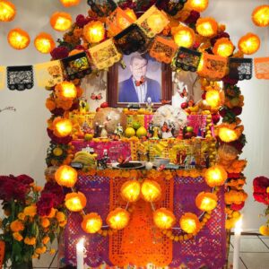 riceshoot 21 pcs day of the dead decorations for dia de los muertos include 3 pcs 4.9 ft artificial marigold garland with led, 16 pcs monarch butterfly decorations, 2 pcs 16.4 ft mexican party banner