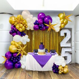 royal purple and gold balloon garland arch kit 140pcs double stuffed chrome royal purple & starburst balloons for girl 15/16th birthday decorations women retirement graduation prom supplies