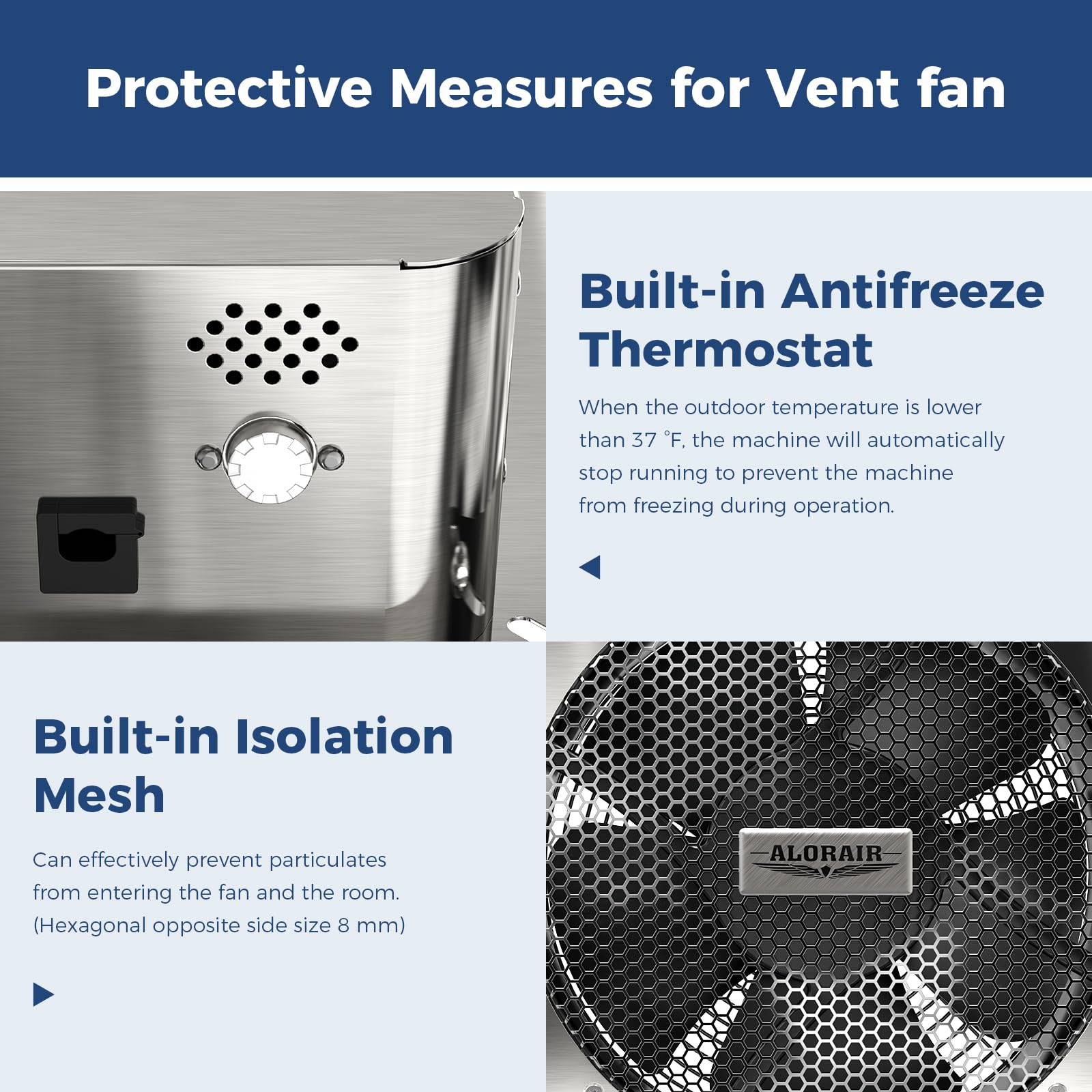 ALORAIR 780CFM Crawlspace Ventilation Fan with Humidistat, IP55 Rated Basement Stainless Steel Exhaust Fan, Built-In Isolation Net 9.13 Inch Foundation Vent Fan for Crawl Space,Garage,Attic,Grow Tent