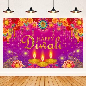 diwali backdrop banner, happy diwali decorations for home indian festival of lights, diwali photo background for indian light celebration party supplies, 71 x 43 inch