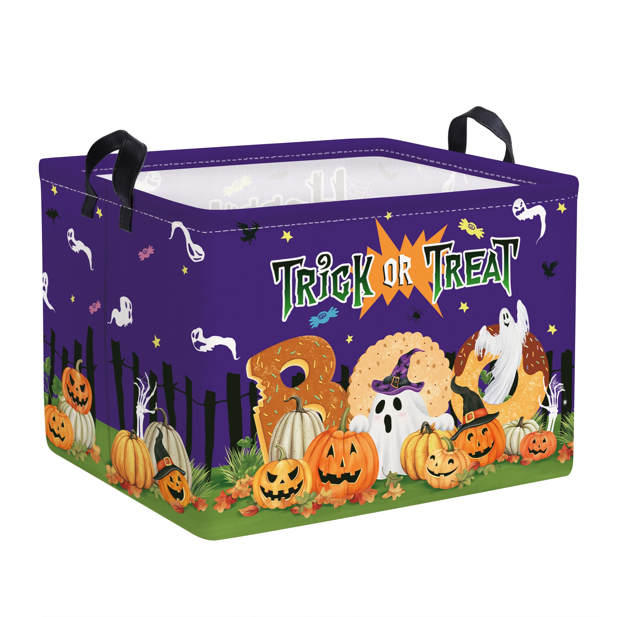 Clastyle Pumpkin Halloween Basket for Kid Boo Basket Stuffers with Ghosts Purple Trick or Treat Spooky Basket Candy Cookies Halloween Storage Bins Boxes