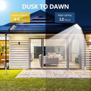 DHrtara Solar Lights Outdoor, 500W LED Solar Powered Motion Sensor Flood Lights, with Remote, Dusk to Dawn IP66 Waterpro Solar Security Wall Lights,for Exterior Wall, Patio, Yard, Deck, Garden