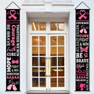 pink ribbon party decorations breast cancer awareness banner porch sign hope strength courage faith black and pink door banner party supplies for pink ribbon breast cancer charity theme party favors