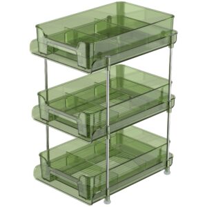 npet 3 tier clear green organizer with dividers for bathroom, sliding cabinet under sink organizer kitchen, pull out under cabinet organizer storage container for pantry, vanity, medicine, counter