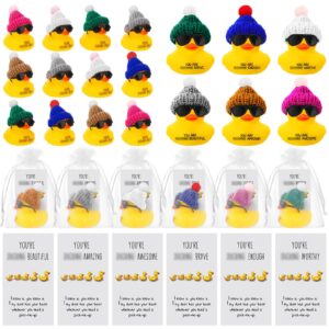 liliful 24 set inspirational mini rubber ducks with glasses you are awesome sign yellow ducks employee appreciation thank you gift with cheer cards