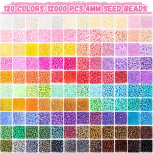 Funtopia 4mm 13000pcs+ Seed Beads for Jewelry Making, 120 Colors Small Glass Beads for Bracelets, Friendship Bracelet Kit with Alphabet Letter Beads Smile Face Beads for DIY, Art and Craft