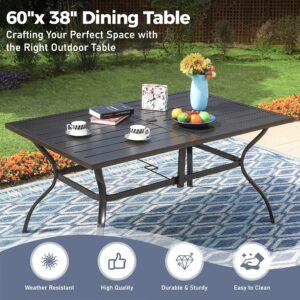 SUNSHINE VALLEY 7 Piece Patio Dining Set for 6, Rectangular Steel Dining Table with Umbrella Hole and 6 Chairs, Outdoor Table and Chairs Set for Lawn Backyard and Deck, Blue