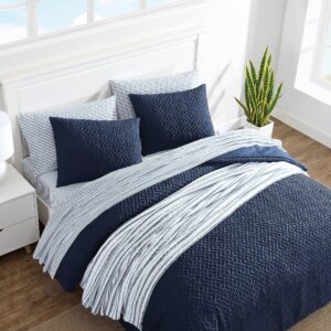 Nautica - Queen Duvet Cover Set, Soft & Cozy Microfiber Bedding with Matching Shams, All Season Home Decor (Point Harbor Navy, Queen)