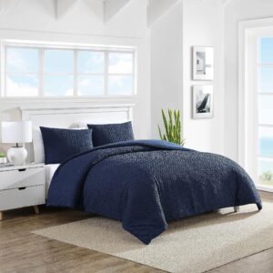 nautica - queen duvet cover set, soft & cozy microfiber bedding with matching shams, all season home decor (point harbor navy, queen)