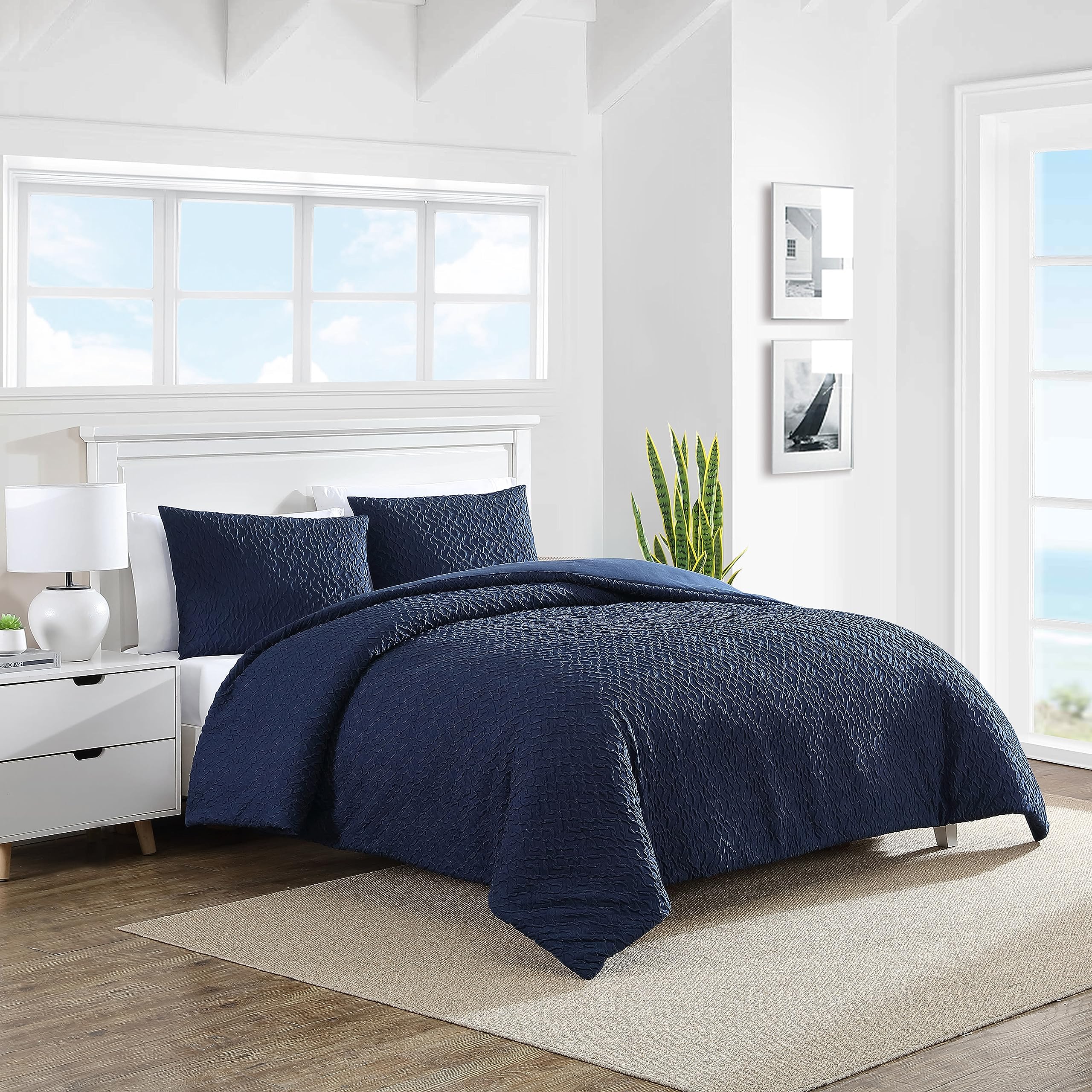 Nautica - Queen Duvet Cover Set, Soft & Cozy Microfiber Bedding with Matching Shams, All Season Home Decor (Point Harbor Navy, Queen)