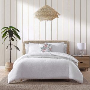 tommy bahama - queen duvet cover set, soft bedding with matching shams, basketweave textured home decor (wicker solid white, queen)