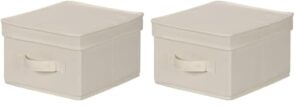 household essentials 111 storage box with lid and handle - natural beige canvas - medium,natural trim (pack of 2)