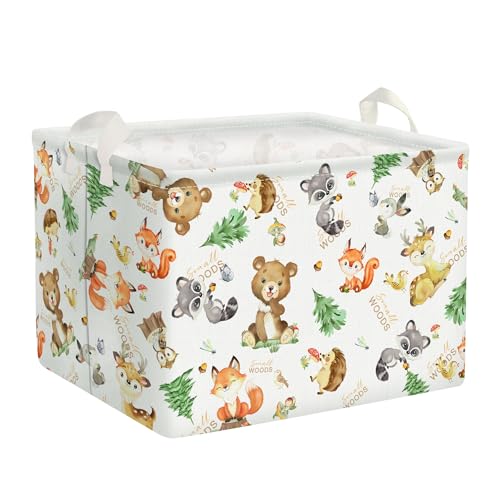 Clastyle Cute Woodland Animals Shelf Basket Bear Fox Squirrel Fir Tree for Nursery Storage Bin Rectangle Clothes Books Toy Storage Cube, 36L