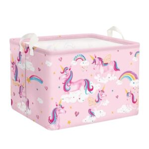 clastyle adorable pink unicorns shelf basket for kid cloud heart rainbow baby girls gift basket rectangle clothes books toy storage cube, 36l