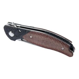 Cool Hand 4 3/8" Closed Ball Bearing Folding Knife, D2 Blade with Silver Stone Wash, Carbon Fiber Bolster & Micarta Handle, Liner Lock EDC Pocket Knives