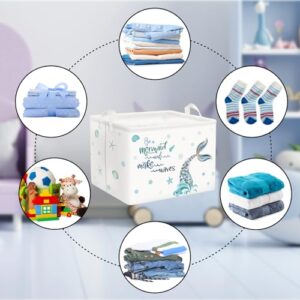 Clastyle Blue Mermaid Storage Basket for Girls Rectangle Starfish Shell Shelf Basket Clothes Books Toy Storage Cube, 36L