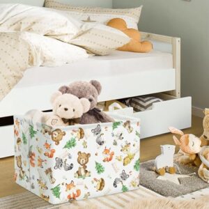 Clastyle Cute Woodland Animals Shelf Basket Bear Fox Squirrel Fir Tree for Nursery Storage Bin Rectangle Clothes Books Toy Storage Cube, 36L