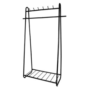 Fishat Heavy Duty Strong Black Garment Rack Clothing Hanging Clothes, 16" D x 41" W x 66" H with 6 Display Hooks, Freestanding Bottom Shelves Shoes Organization, Bedroom Living Study Room Entryway