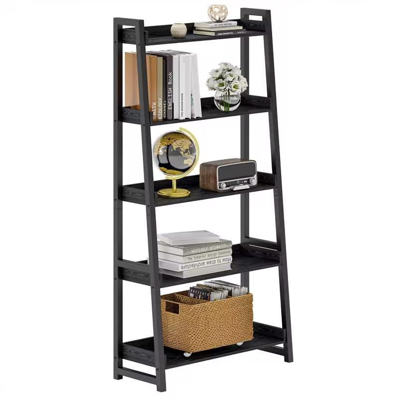 IRONCK Industrial Bookshelf 5-Tier 31.5 in Wide, Bookcase Ladder Shelf, Storage Shelves Rack Shelf Unit, Accent Furniture Metal Frame, Home Office Furniture for Bathroom, Living Room