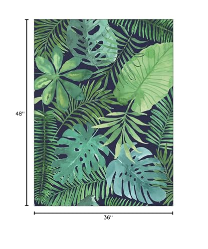 ZCLRUG Tropical Green Plant Leaf Area Rug, 3x4ft, Hawaii Jungle Palm Tree Leaves Non-Slip Rugs Washable Banana Leaf Black Living Room Floor Mats for Bedroom Bathroom Nursery Modern Home Decorate