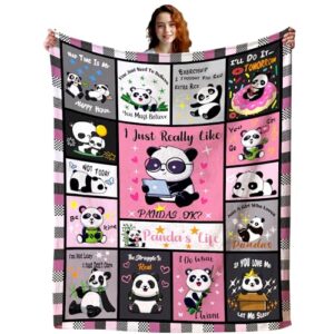 panda blanket soft flannel pandas throw blankets fuzzy plush bed sofa couch living room cozy fluffy panda christmas birthday gifts for women adults kids girls 50"x40"