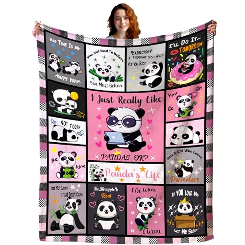 Panda Blanket Soft Flannel Pandas Throw Blankets Fuzzy Plush Bed Sofa Couch Living Room Cozy Fluffy Panda Christmas Birthday Gifts for Women Adults Kids Girls 50"X40"