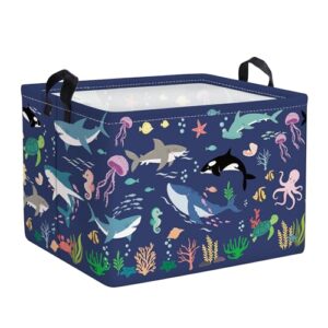 clastyle shark whale shelf basket for kid waterproof pool beach towel basket collapsible sea animals blue storage bin rectangle clothes toy book storage cube