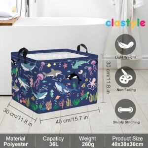 Clastyle Shark Whale Shelf Basket for Kid Waterproof Pool Beach Towel Basket Collapsible Sea Animals Blue Storage Bin Rectangle Clothes Toy Book Storage Cube