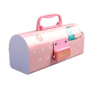 yjchct pencil case, large capacity pencil case organizer; double combination lock double layer storage box ; big pencil pouch for teen girl boy (lock pink dino)