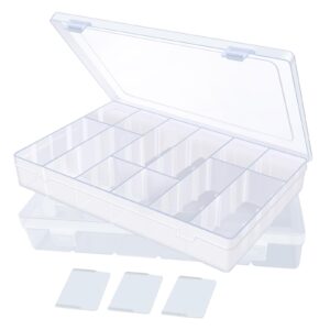 2pack 18 grids craft organizers and storage bead organizer tackle box organizer with adjustable divider, plastic, clear