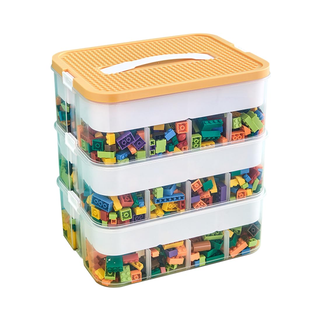 AEEISHOMEREFORM 3 Layers Toy Organizer Bins with Compartments, Building Blocks Storage, Storage Containers for Building Brick Storage, Plastic Stackable Organizer Bin Toy Chest (Yelow 3 Layers)