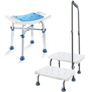 aliseniors step stool with handle & shower chair - medical foot stool, bath seat - fit for adult, seniors, handicap holds up to 350 lbs