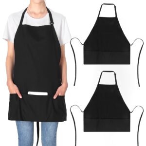 jubatus 2 pack 3 pockets adjustable bib apron 65% polyester 35% cotton fabric chef kitchen cooking aprons for women men, black