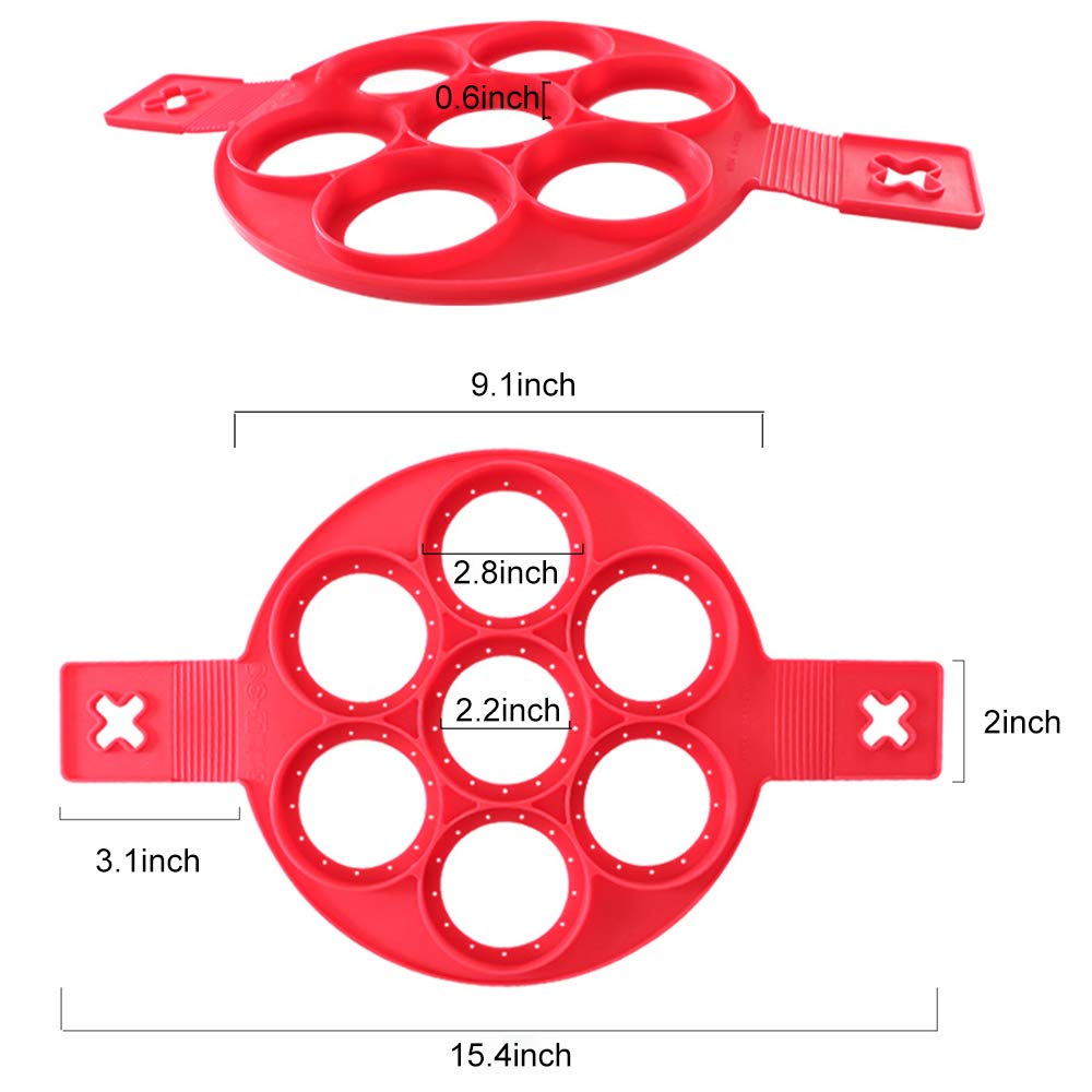 Silicone cake mold,silicone mold，pancake mold， silicone egg ring, non stick egg rings,Egg Cooking Circle, perfect omelet mold or pancake ring, reusable silicone omelet mold (red)