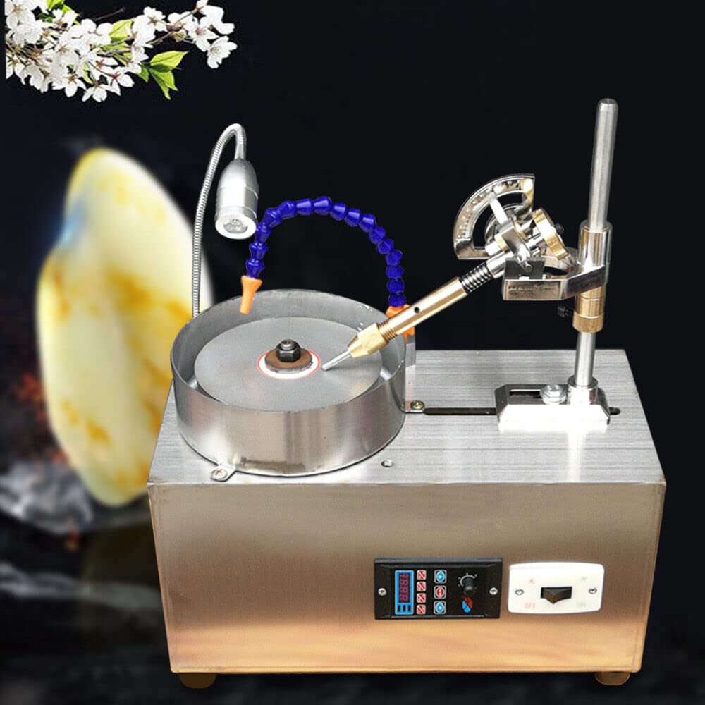 Gem Faceting Machine, 180W Jade Grinding Polishing Machine, 0-3000RPM Adjustable Rotating Speed, Lapidary Ddigital Jewelry Polisher Jewelry Jade Rock Angle Polisher Grinder w/Mechanical Handle & Pump