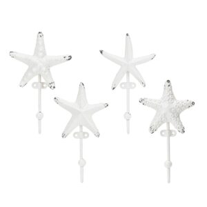 soffee design set of 4 resin white beach starfish coat hooks, starfish retro friction process, high load-bearing, for holiday cottages, seaside cottages, children's rooms