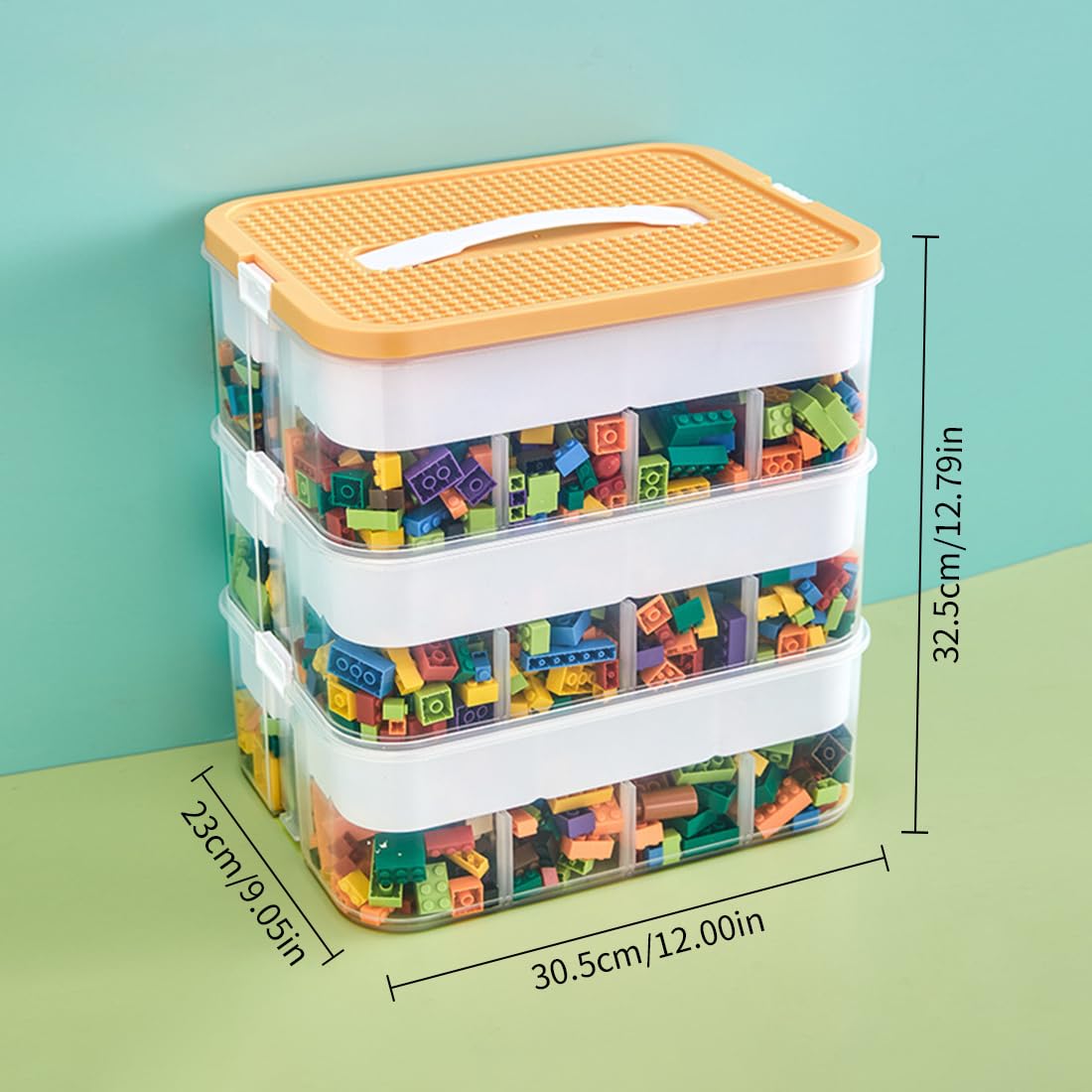 AEEISHOMEREFORM 3 Layers Toy Organizer Bins with Compartments, Building Blocks Storage, Storage Containers for Building Brick Storage, Plastic Stackable Organizer Bin Toy Chest (Yelow 3 Layers)