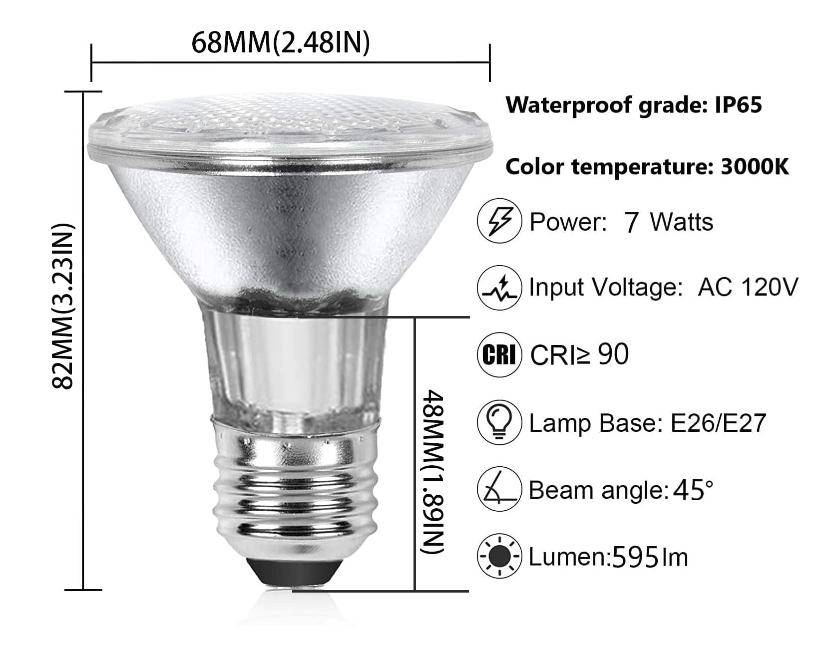 PAR20 LED Range Hood Light Bulbs Under Hood, 60W Incandescent Stove Light Bulbs Replacement, 7W LED Appliance Bulbs Stove Hood, E26 Dimmable 3000K 595LM (Pack of 2)